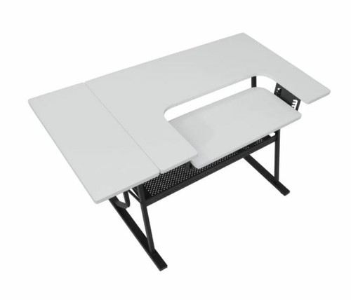 Sewing Machine Table White Black Adjustable Platform Extendable Shelves ...