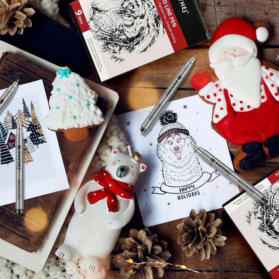 Micro Fineliner Drawing Art Pens: 6 Black Fine Line Ink Set Artist ...