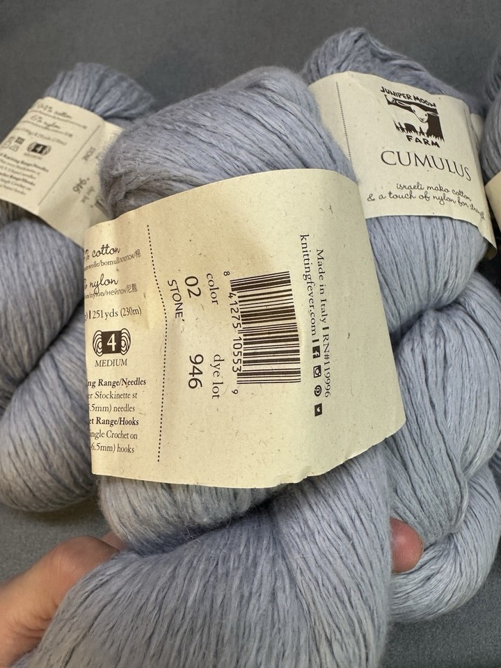 NEW Juniper Moon Farm Cumulus Yarn - Lot of 7 in Stone - Cotton Nylon ...