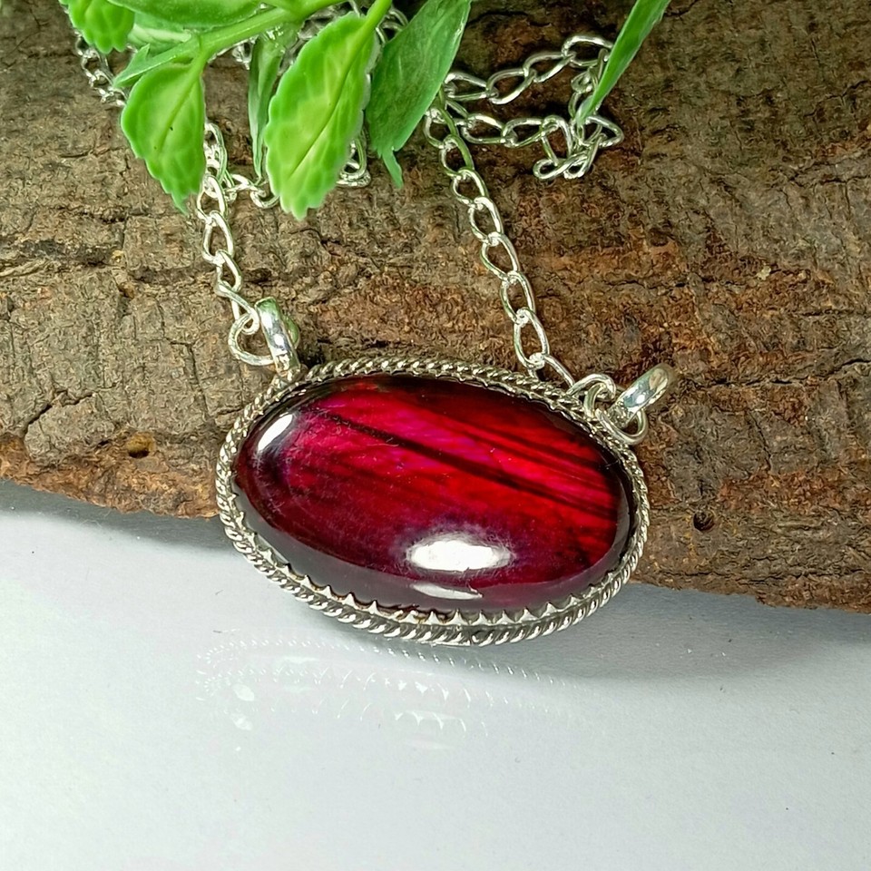 Red Labradorite Gemstone Necklace 925 Sterling Silver Labradorite ...