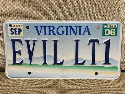 Virginia License Plate "EVIL LT1" Vanity License Plate | eBay