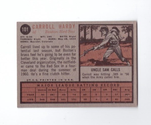1962 Topps Baseball card #101 Carroll Hardy Red Sox | eBay