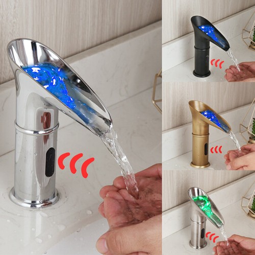 4 Colors LED Waterfal Touchless Bathroom Basin Auto-sensor Mixer Faucet ...