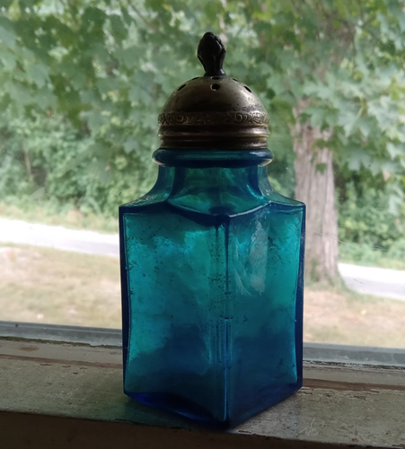 1890 BLUE OPALESCENT SWIRL GLASS SALT SHAKER CHALLINOR TAYLOR CO WITH ...