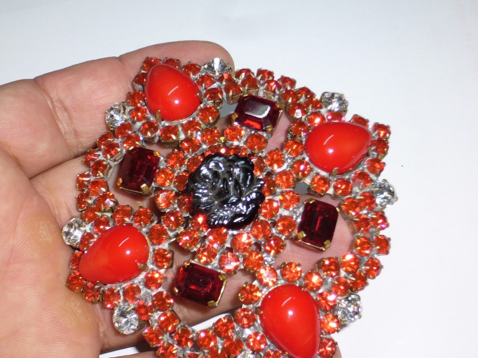 BOOMBE EXLUSIVE BROOCH *SIGNED* CZECHOSLOVAKIA VINTAGE RHINESTONE GLASS ...