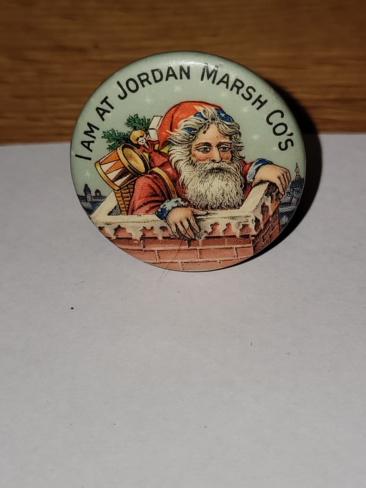 VINTAGE CHRISTMAS SANTA CLAUS ADVERTISING JORDAN MARSH CO PINBACK ...