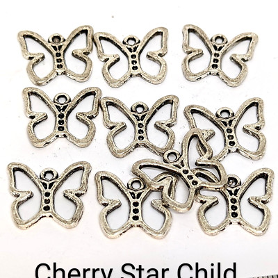 10 x silver pl charms for craft jewellery cut out butterflies butterfly ...