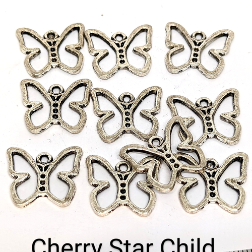 10 x silver pl charms for craft jewellery cut out butterflies butterfly ...