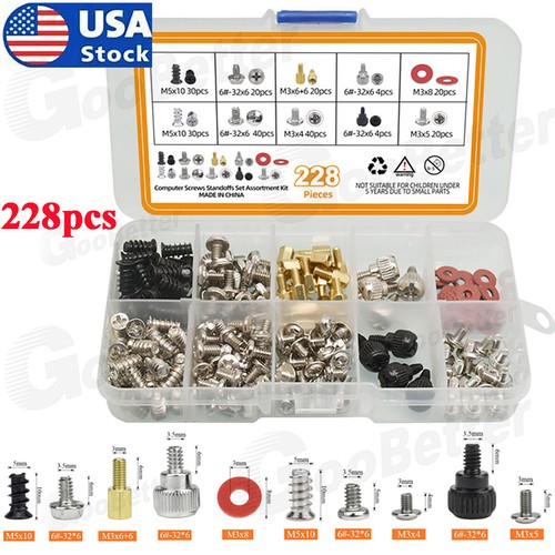 228Pcs PC Computer Screws Standoffs Set Kit for Hard Drive Computer ...