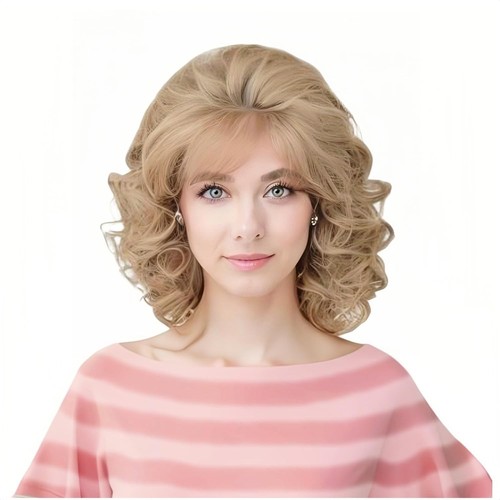 Vintage Short Blonde Beehive Wig with Bangs Curly Wavy Heat Resistant ...