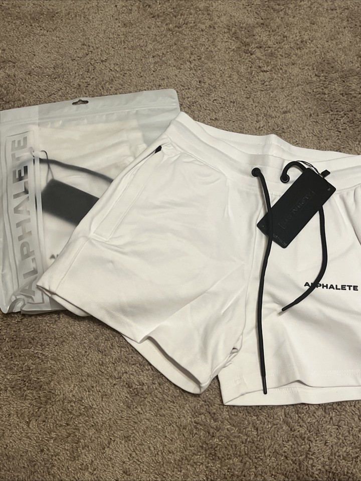 New ALPHALETE Essential Core Womens Athletic Sweat Shorts In White Size ...