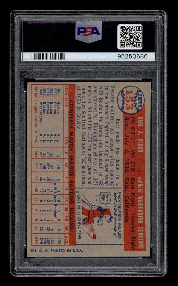 1957 Topps Set-Break #153 Karl Olson PSA 8 NM-MT | eBay