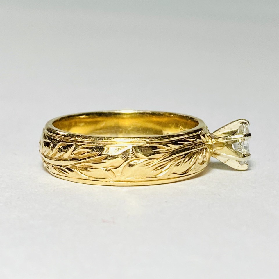 Royal Hawaiian Heritage 14K Yellow Gold Maile Leaf 0.32ct Diamond Sz 8 ...