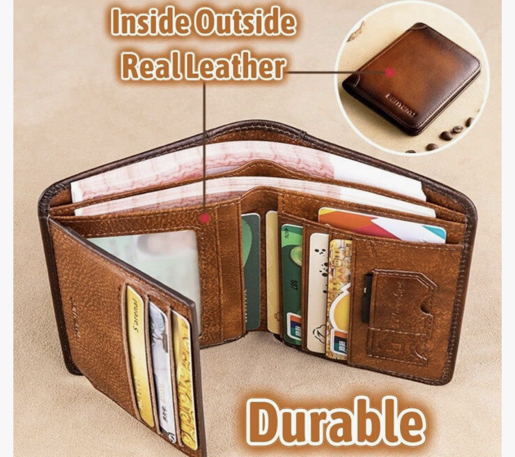 BanYaNu RFID Trifold Wallet for Men - Mens Genuine Leather Wallets - 11 ...