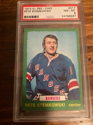 1973-74 OPC O PEE CHEE HOCKEY #217 Pete Stemkowski PSA 8 NM-MT N Y ...