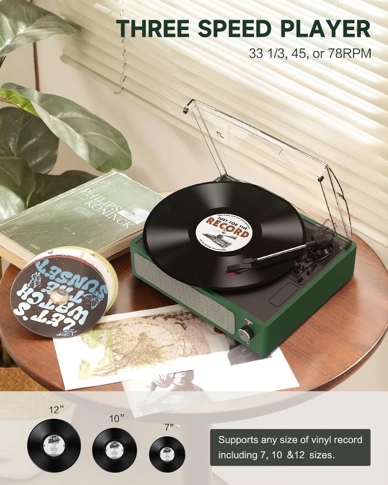 Vinyl Record Players Turntable with Speakers Wireless Receiver 3 Speed ...