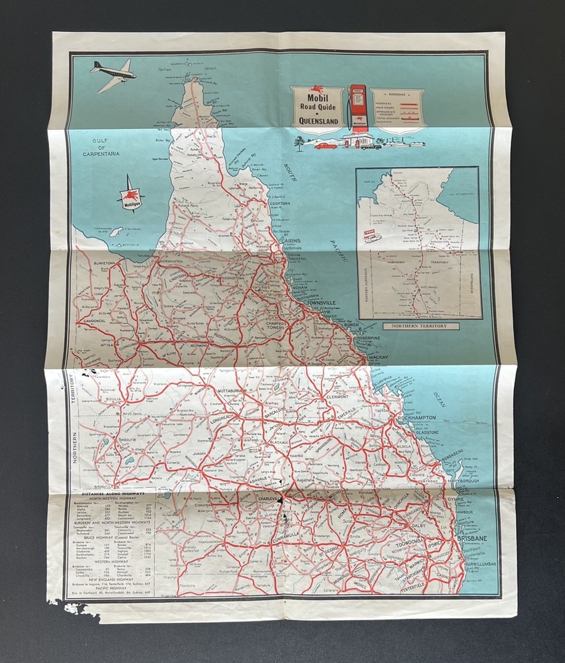 Mobil Road Guide Queensland Map - 1950s or 1960s | eBay