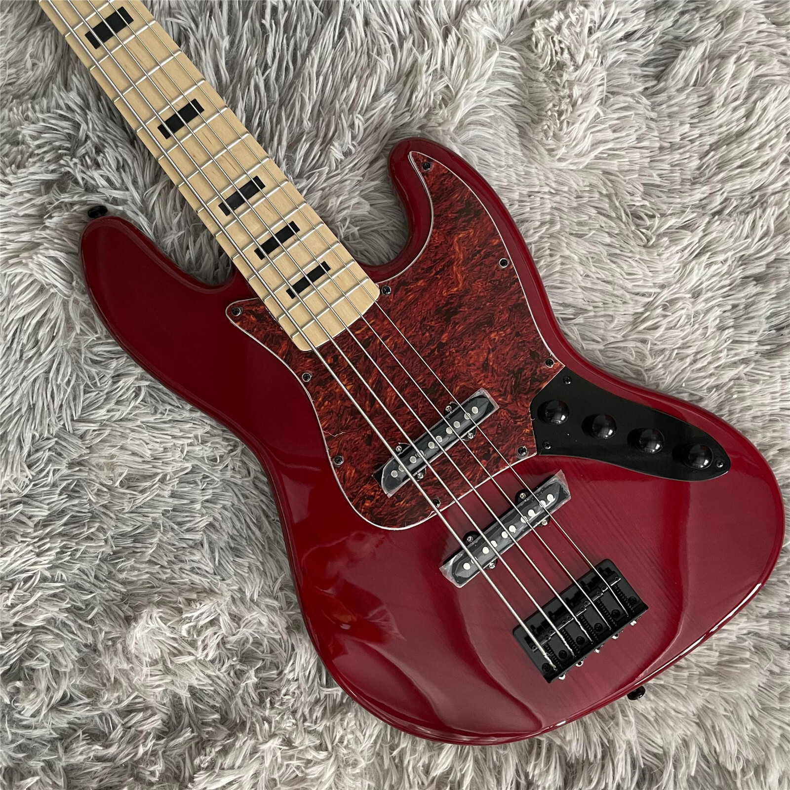 Custom Red Jazz Bass Electric Guitar 5 String Maple Fretboard Black ...