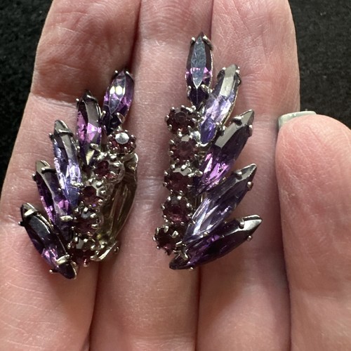 Vintage Juliana (?) Purple Rhinestones Clip On Earrings | eBay