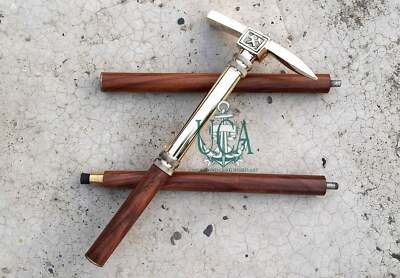 Brass Designer Victorian Handle Head Wooden Walking Stick Ice Axe Look ...