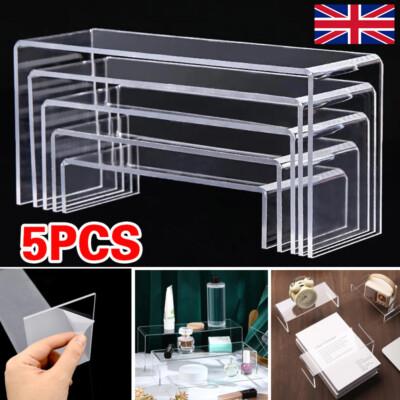 5Pcs Acrylic Clear Display Shelves Perspex Stands Risers Shelf Retail ...