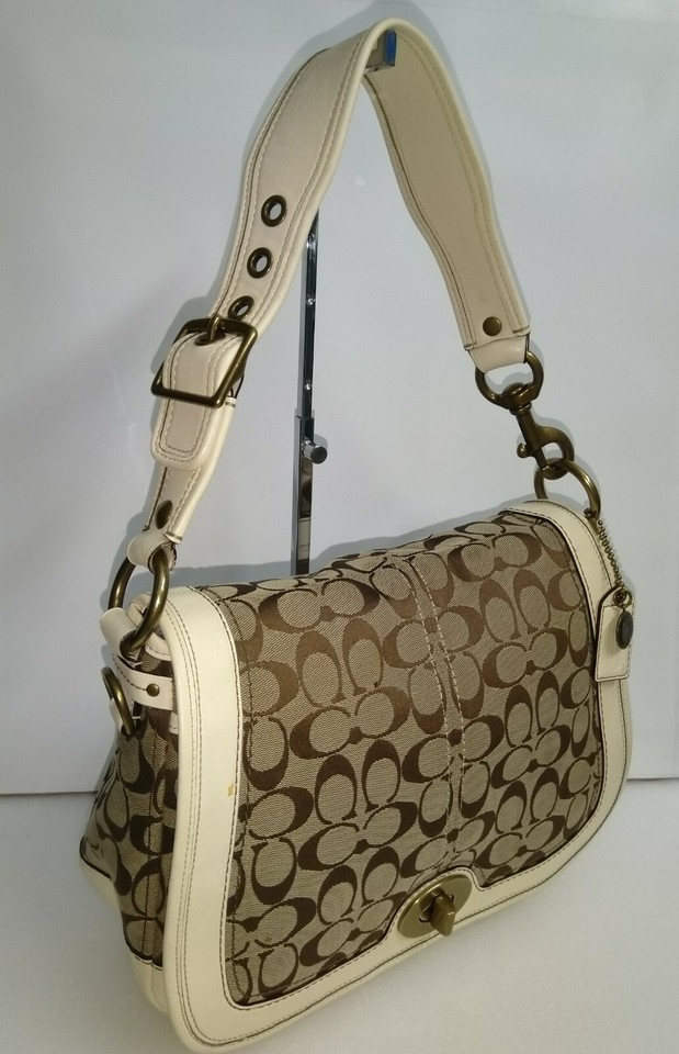 Coach Ali Signature Brown Canvas Leather Trim 65th Ann. Turnlock ...