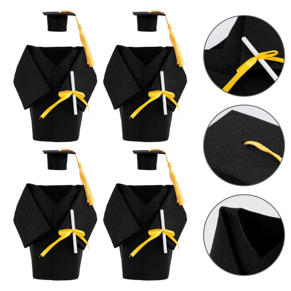 4 Sets Graduation Hat Bottle Topper Doctoral Cap Toppers Decorations ...