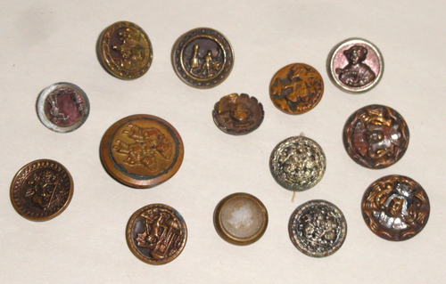14 Antique Sewing Picture Buttons ~ Cultures ~ King Jouster Asian Roman ...