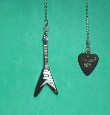 Guitar Ceiling Fan Pull Chain Set. Hand Made Wood Guitar With Real Pick ...
