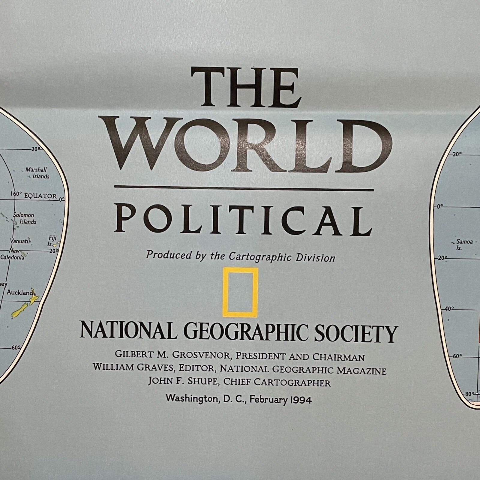 1994 World Map Physical & Political National Geographic 43x30 ...