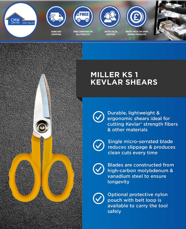 Miller KS-1 Yellow Fiber Optic Scissors/Shears made with Kevlar cutting ...