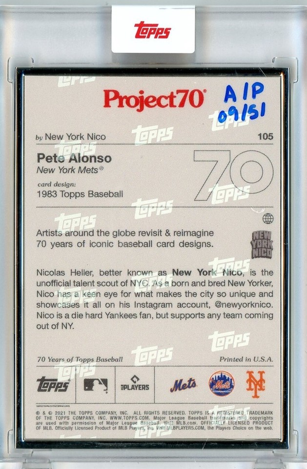 2021 TOPPS PROJECT 70 PETE ALONSO BY NEW YORK NICO AP 09/51 SILVER ...