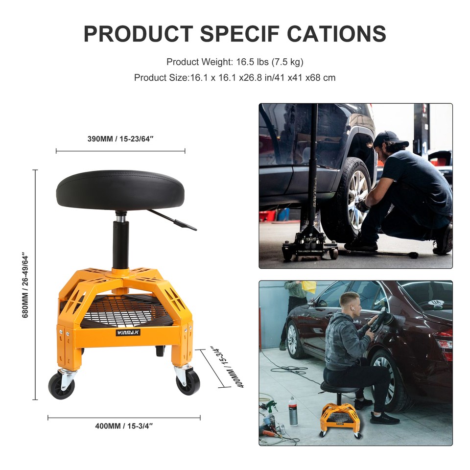 Adjustable Padded Swiveling Seat Garage Mechanics Roller Seat Stool ...