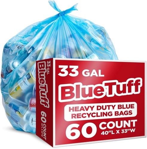 Heavy-Duty Blue Recycling Bags, 60-Pack Blue Garbage Bags For Recycling ...