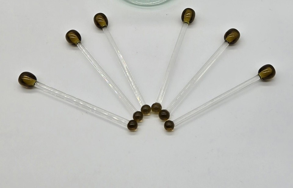 Set of 6 Hand Blown Glass Olives Swizzle Martini Cocktail Stick. Glass ...