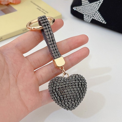 Women Crystal Rhinestone Keychain Heart Shape Key Ring Charm Handbag ...