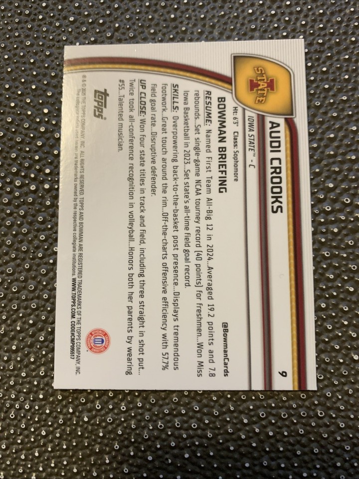 2024-25 Bowman Chrome U Audi Crooks Green Refractor 62/99 Iowa State | eBay