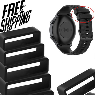 2 Pc Black Rubber Watch Strap Buckle Band Keeper Hoop Loop Holder ...