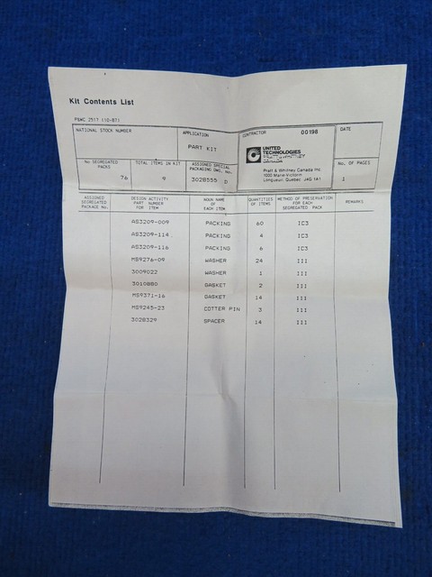 Pratt and Whitney PT6 Hot Section Inspection Kit P/N 3028555 for sale ...