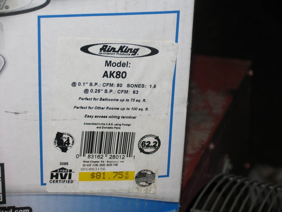 Air King AK80 "ENERGY STAR" BATH FAN 4" DUCT 80CFM | eBay