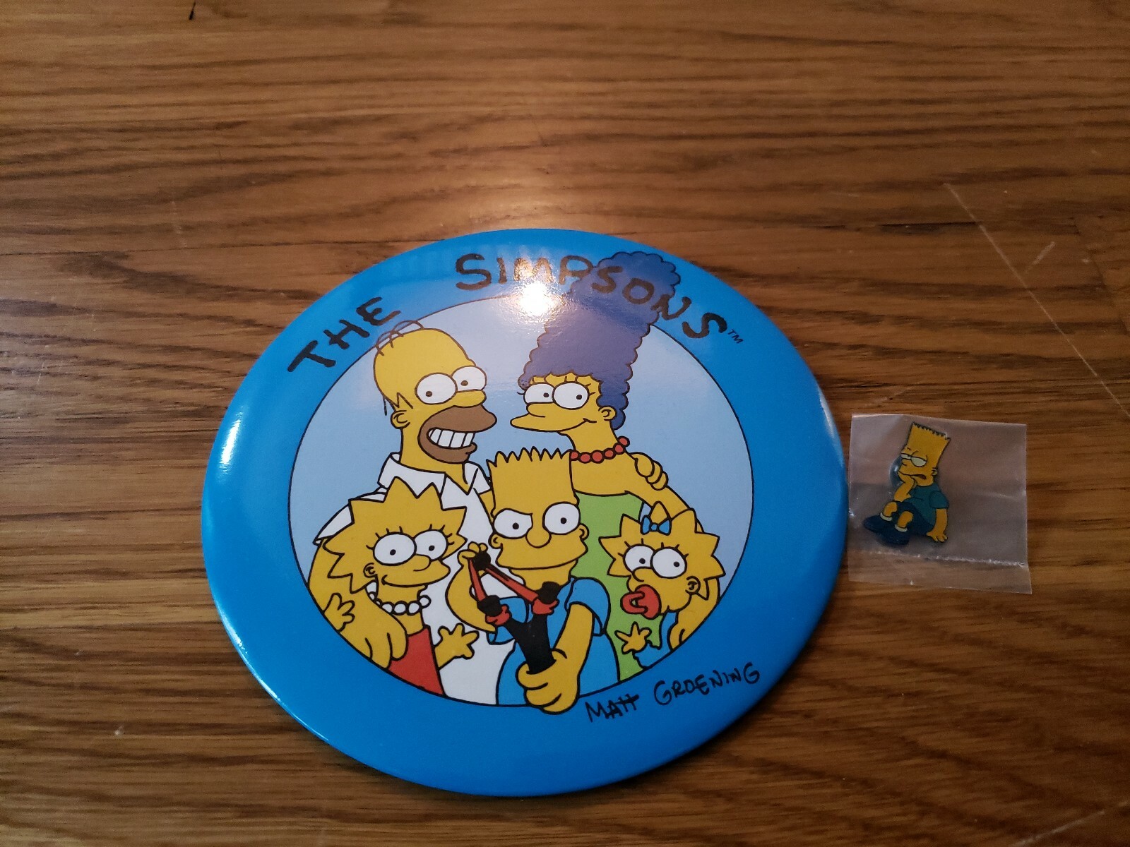 THE SIMPSON'S- LARGE 6" BUTTON, PEN, (2)BART AND (1)MARGE PINS (SOLD AS ...