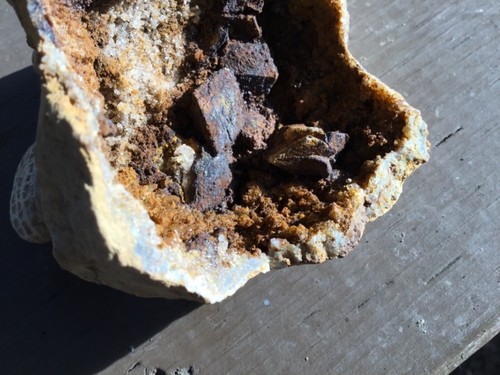 Gold Ore Specimen Quartz Geode from Mexico, large rusty pyrite crystal ...