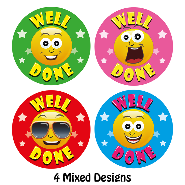 144 X Well Done Reward Stickers Smile Face School Teachers Award ...