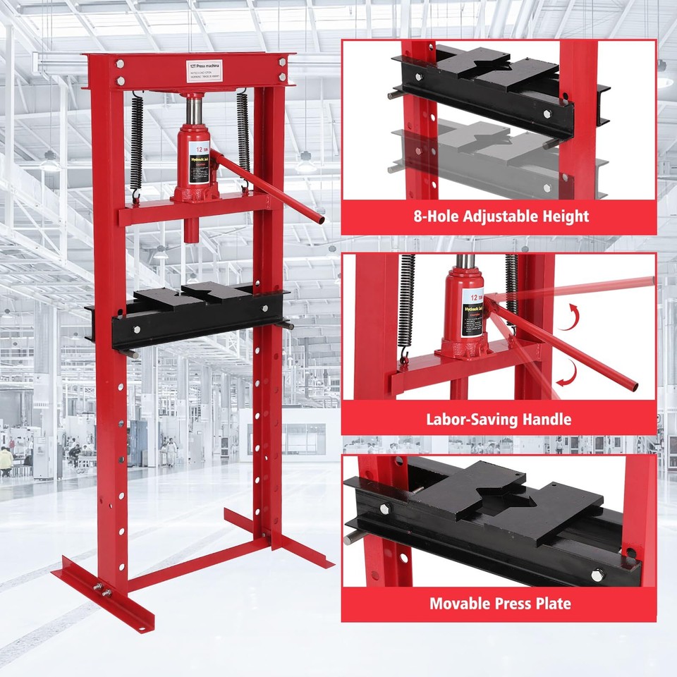 12 Ton Hydraulic Shop Press H-Frame Benchtop Garage Press with Press ...