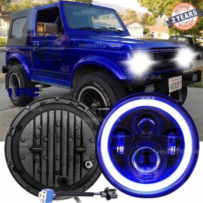 DOT Fit Suzuki Samurai SJ410 7 inch LED Round Headlight Blue Halo DRL ...