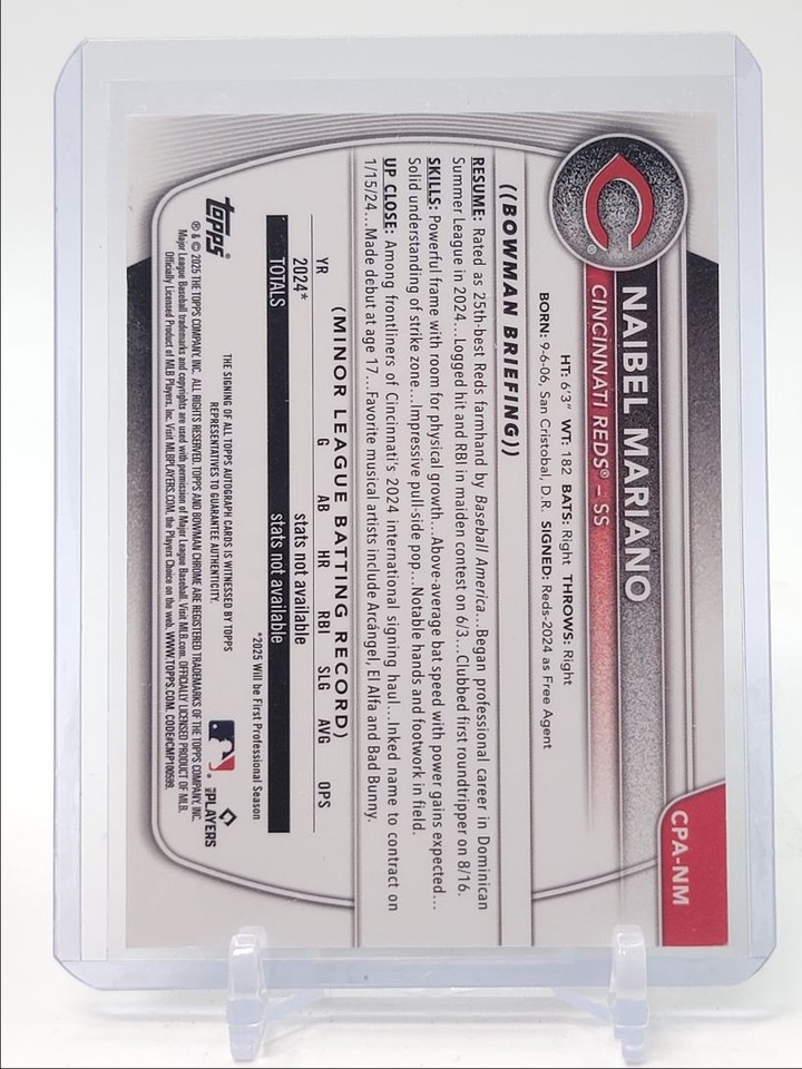 NAIBEL MARIANO 2025 BOWMAN CHROME 1ST AUTOGRAPH GREEN LAVA AUTO 99/99 ...