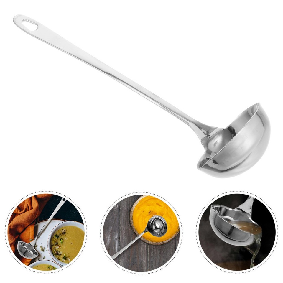 Metal Soup Ladle Long Ladle Stainless Steel Sauce Ladle with Pouring ...