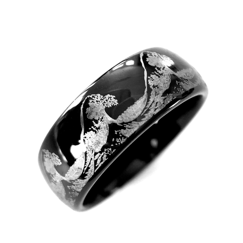 Men's Tungsten Ring Ocean Ring Wave Ring Black Tungsten Wedding Bands ...