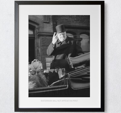 Winston Churchill Smoking Cigar V Victory Peace Sign Premium Art Print ...