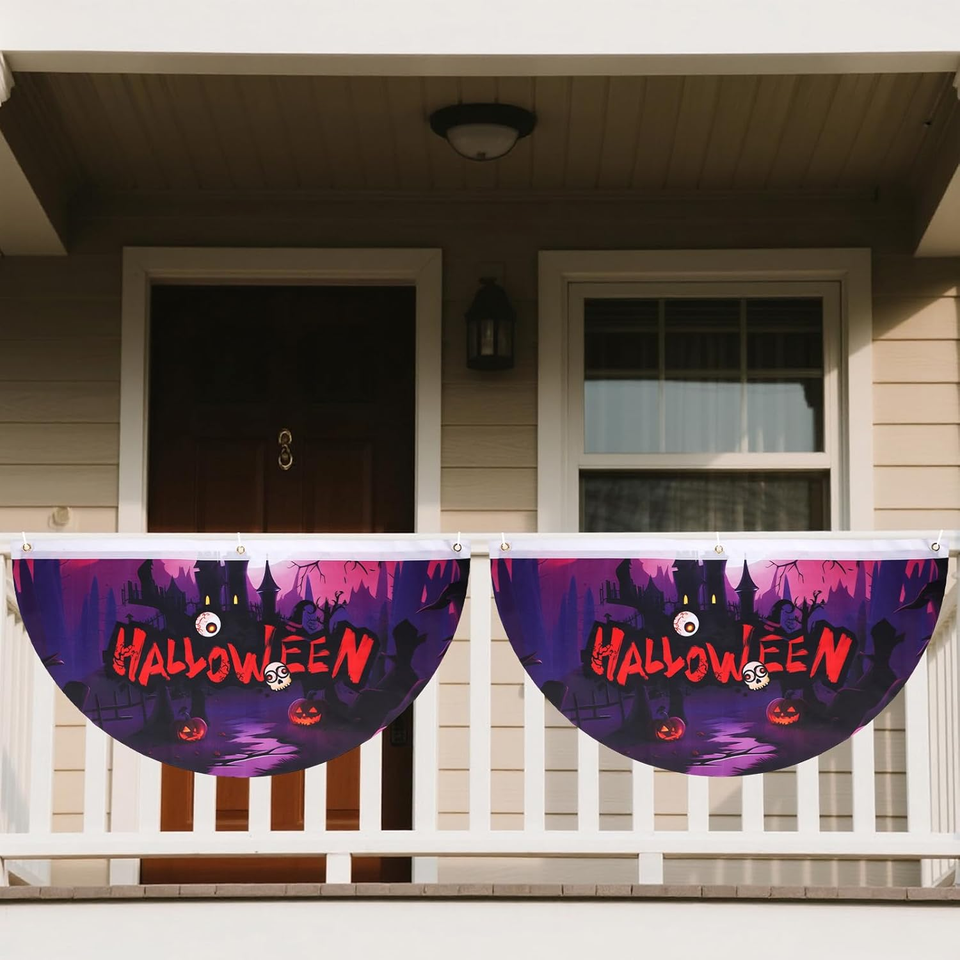 4Pcs Halloween Bunting Flags, Polyester Pleated Fan Flags with 3 ...